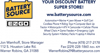 Your Discount Battery Super Store!, Battery Source, Warner Robins, GA