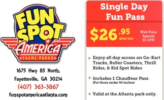 Single Day Fun Pass, Fun Spot America Theme Parks